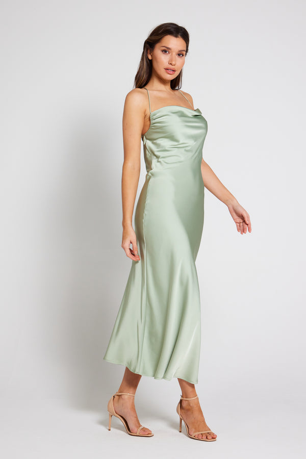 Sage Green Cowl Neck Cami Bridesmaid Dress Luxe Collection Liena Uk